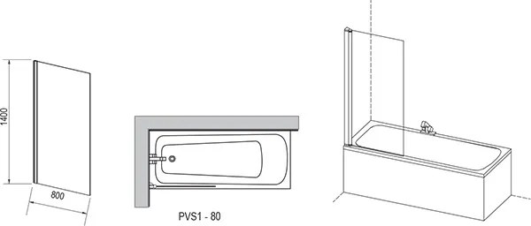 Ravak - Vanová zástěna jednodílná pevná Pivot PVS1-80 cm - černá, transparentní sklo