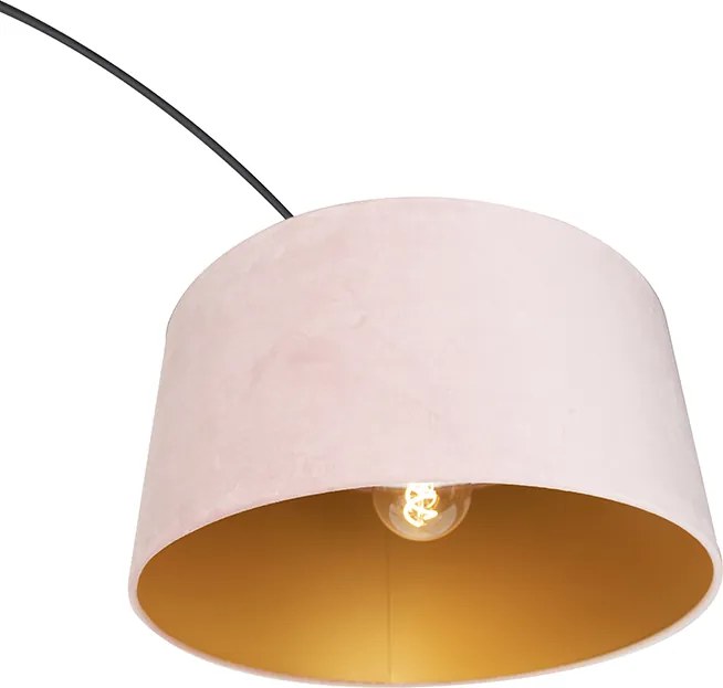 Oblouková lampa černá s sametovým stínítkem růžovým se zlatem 50 cm - XXL