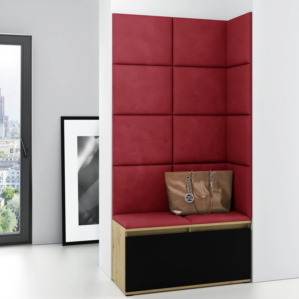 Eka Předsíňová stěna s čalouněnými panely Trinity 2 - Dub Artisan s černou / Rubínová 2324