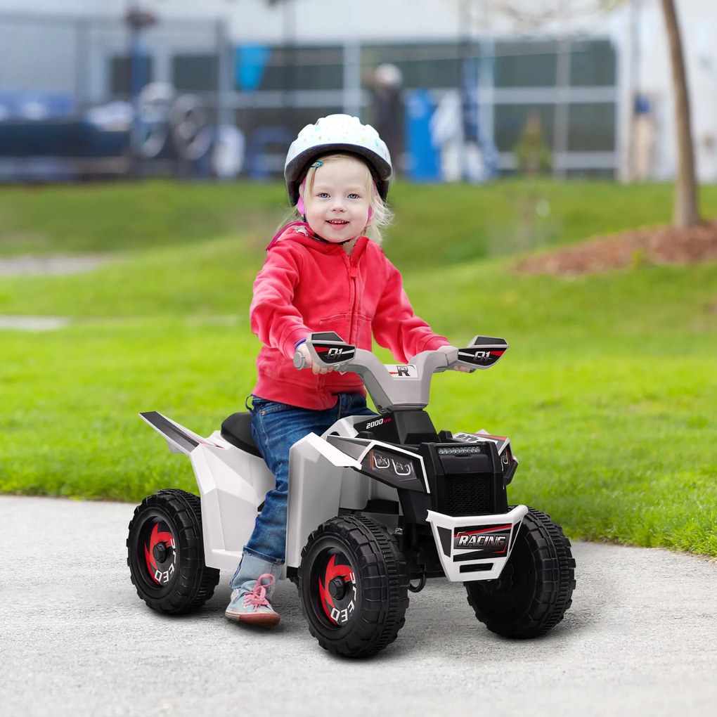 HOMCOM dětská elektrická čtyřkolka Mini elektrická čtyřkolka 6V s funkcí jízdy vpřed a vzad pro děti 1,5-3 roky 2,5 km/h v bílé barvě