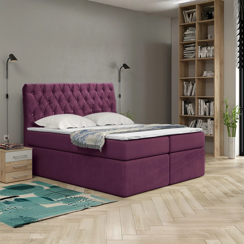 Eka Kontinentální čalouněná postel Luxurious - Cassablanca (160x200 cm) Barva látky Trinity: Tmavě růžová (Trinity 2323)