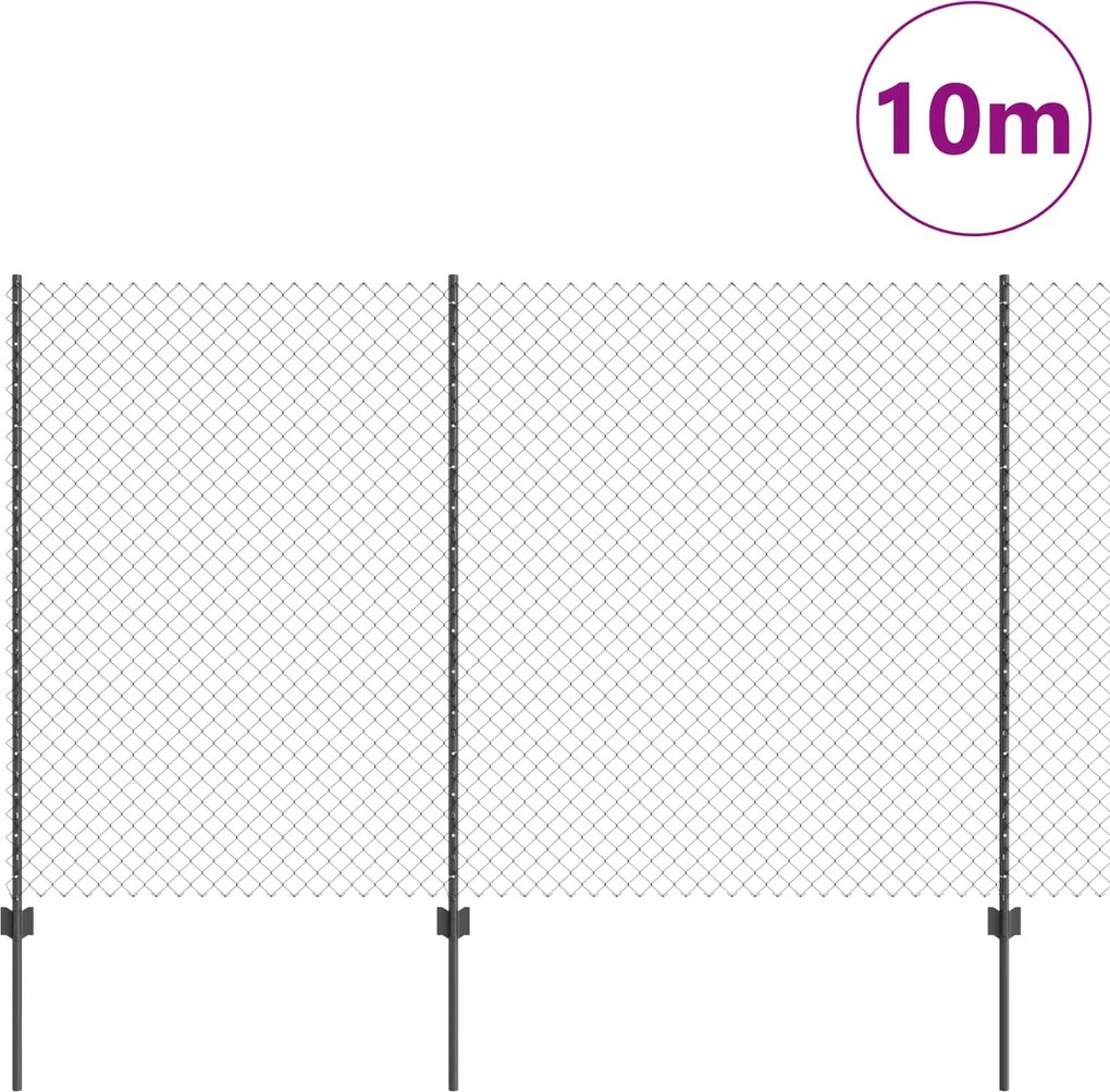 Plot s řetězovým odkazem a sloupkem 10 x 1,5 m Šedá Síťovina 3336263