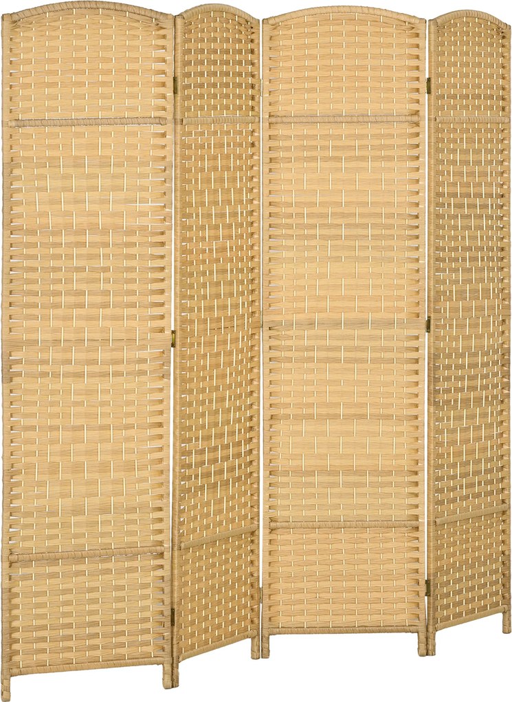 HOMCOM Skládací Paraván 4 Panely 180x180 cm - Ochranná Záclona pro Kancelář a Ložnici v Přírodním Stylu