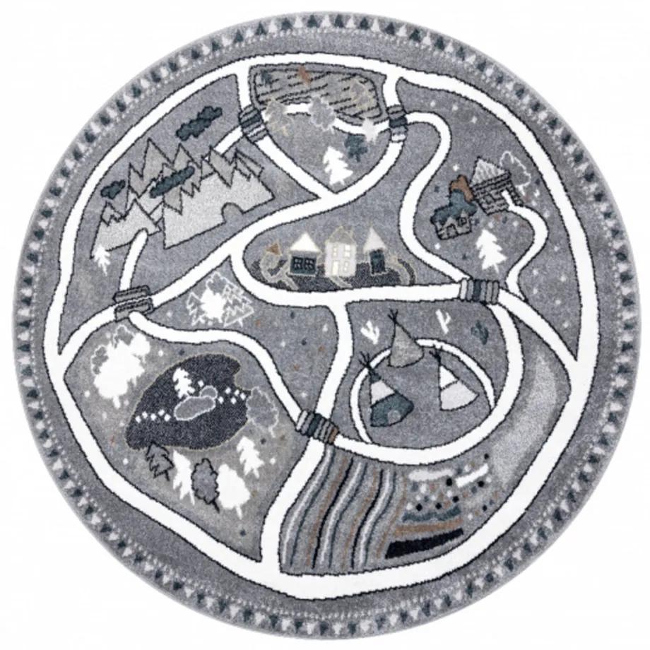 Dětský kusový koberec Vesnička šedý kruh, Velikosti 140cm