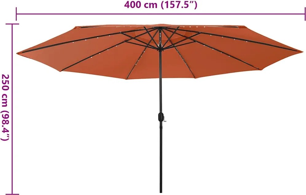 Zahradní slunečník s LED osvětlením 400 cm terakotový 312535