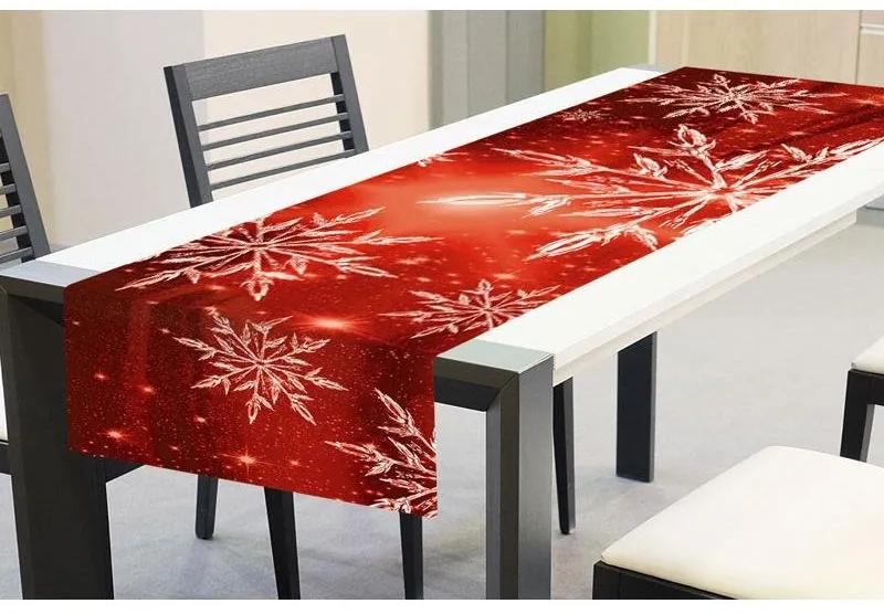 Vánoční ubrus - běhoun na stůl TS V03 červené sněhové vločky / ubrusy - běhouny na stůl 40 x 140 cm Dimex