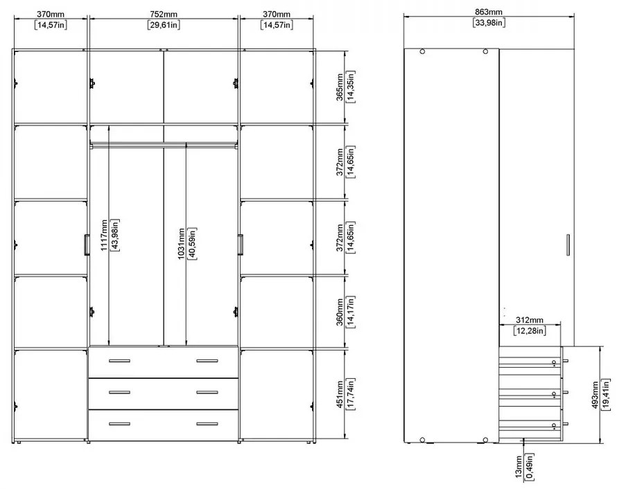 Šatní skříň Sid 154 x 49,5 x 200,4 cm, bílá
