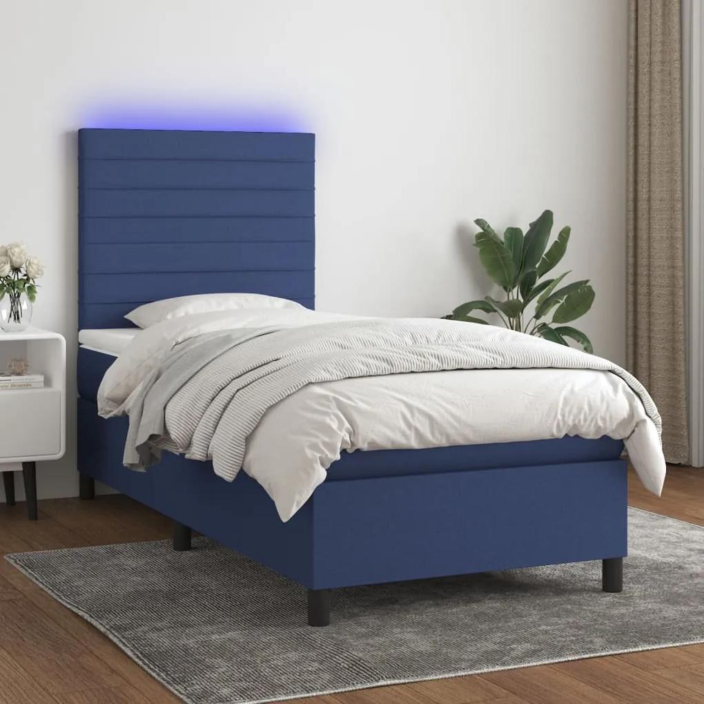 Box spring postel s matrací a LED modrá 90x200 cm textil,  3134931