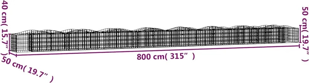 Klenutý gabion vyvýšený záhon 800x50x50 cm pozinkované železo 153545