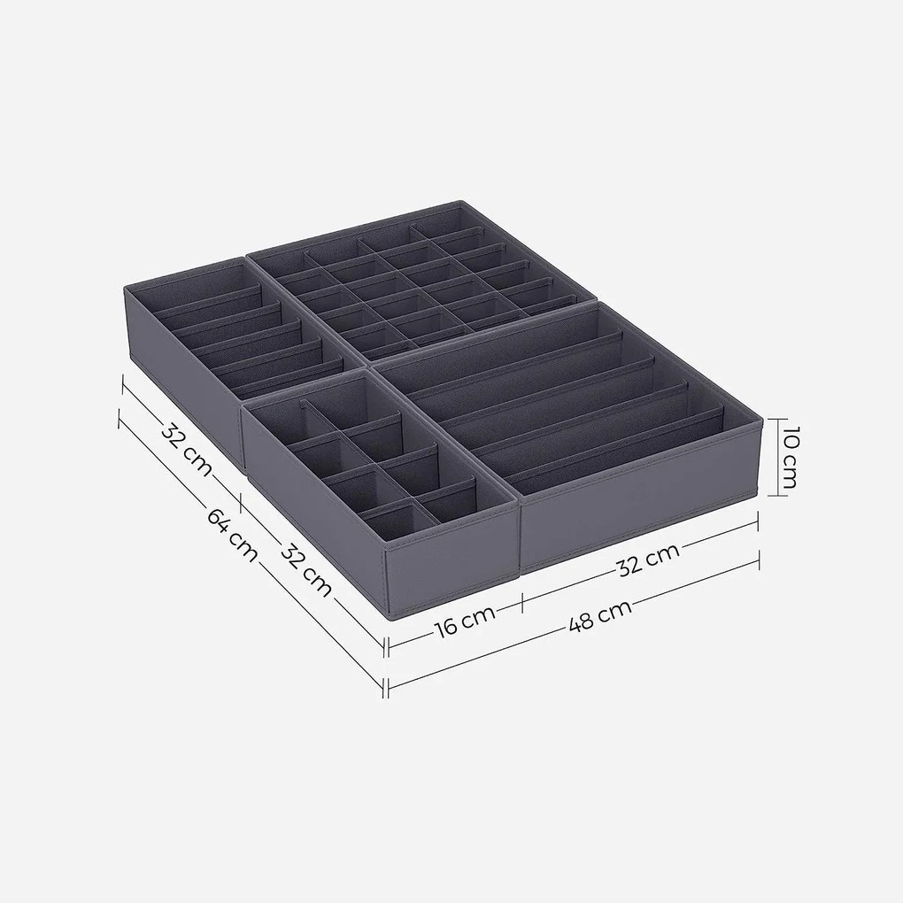 Organizéry do zásuvek, skládací textilní úložné boxy 8 ks, šedé