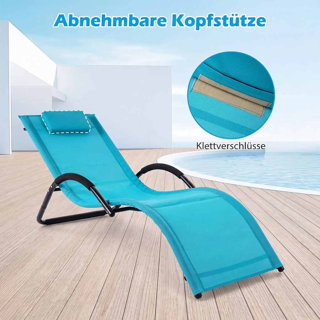 Costway Lehátko, ergonomické zahradní lehátko s odnímatelným polštářem – modrý