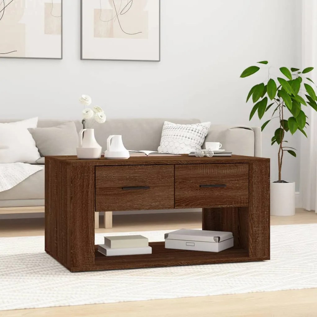 Konferenční stolek hnědý dub 80x50x40cm kompozitní dřevo - Default Title