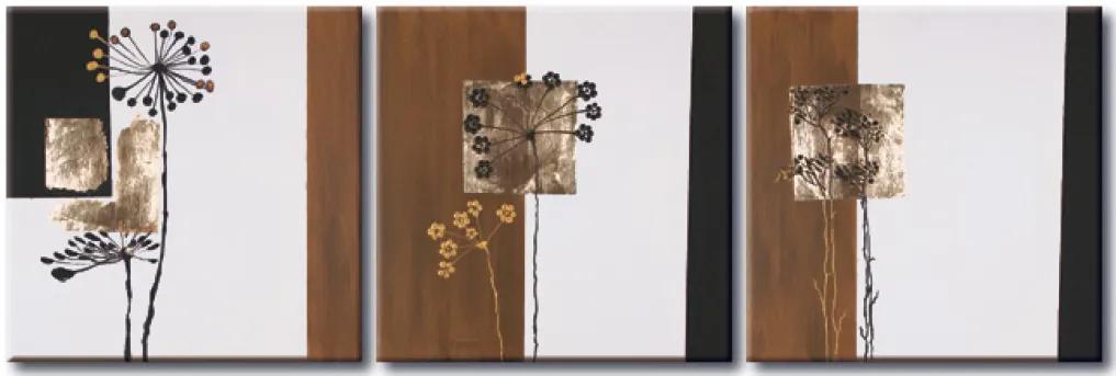 Obraz Podvodní rostliny (3dílný) - abstrakce s květinami v hnědých odstínech
