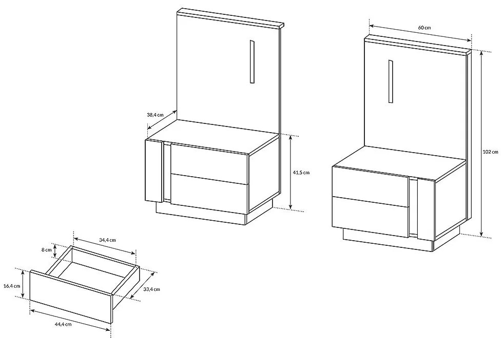 ARCO | 2x noční stolek + LED osvětlení | 2x 60 cm | PUSH OPEN | bílá mat/lesk/dub grandson
