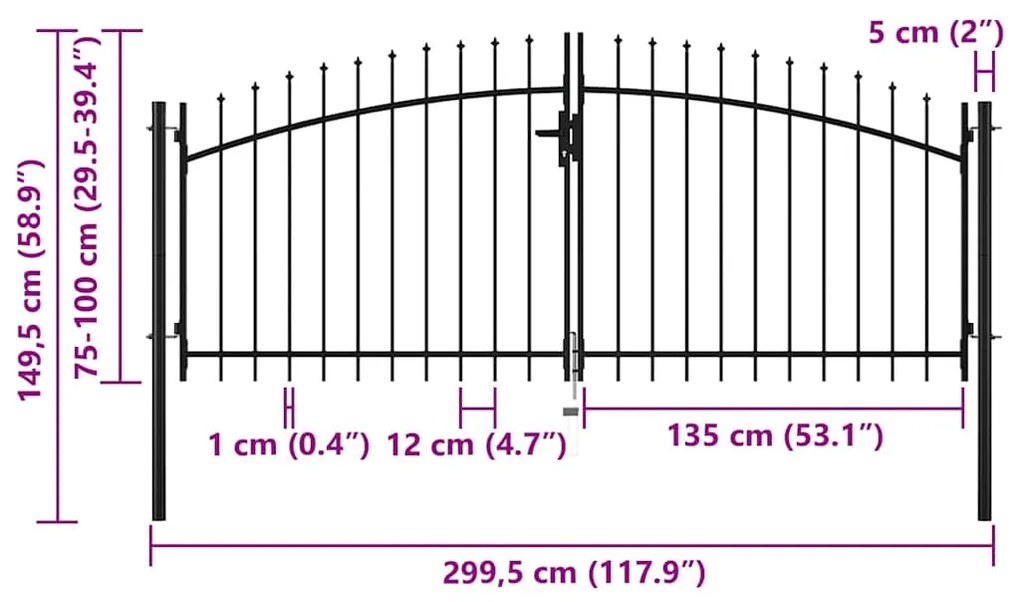 vidaXL Marketos Dvoukřídlé plotové brány Woerden s kopím nahoře 299,5 x 149,5 cm