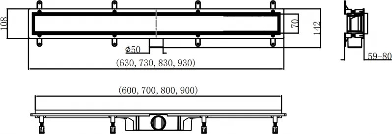 Mexen Flat ABS, sprchový odtokový žlab 2v1 90 cm, broušená ocel, 1069090