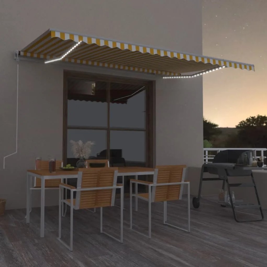 Ručně zatahovací markýza s LED světlem 500 x 300 cm žlutobílá 3068943