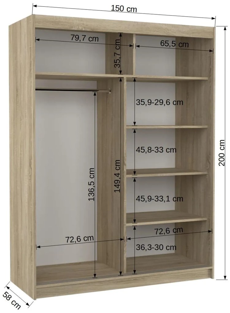 Šatní skříň s posuvnými dveřmi Iness - 150 cm Barva: Trufla