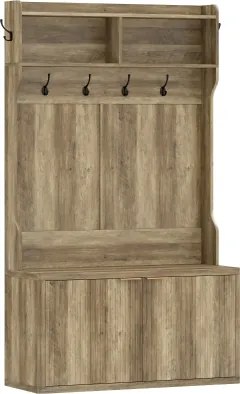 HOMCOM 4-v-1 věšák s botníkem, moderní stojan na oblečení s otevřenou přihrádkou pro chodbu, vstupní halu, ložnici 100x38x172 cm, Dub