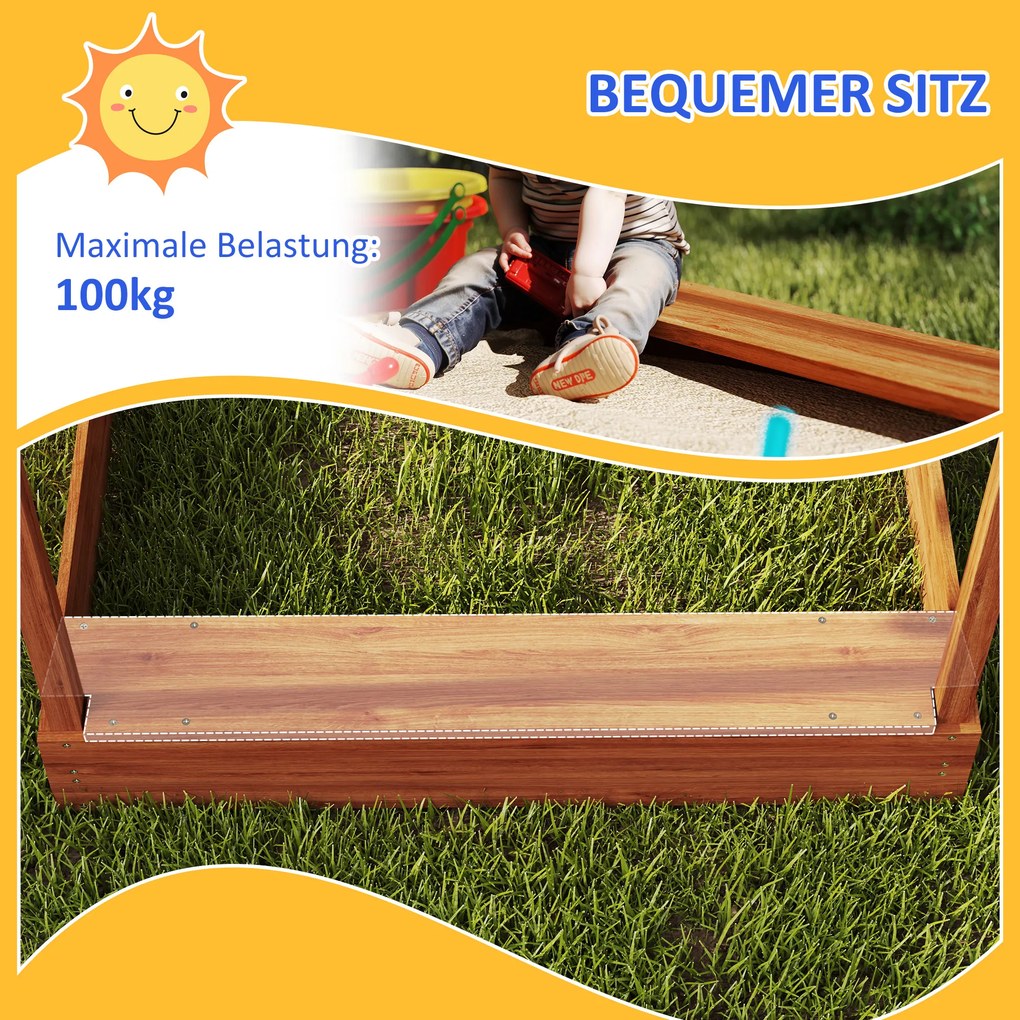 Outsunny Pískoviště s ochranou proti slunečnímu záření, design domečku na hraní, se sadou hraček, opracované masivní dřevo, 124 x 116 x 146 cm, zelen…