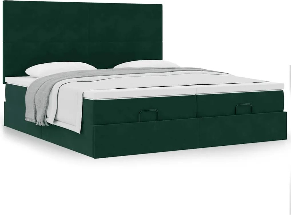 Osmanský rám postele s matrací tmavě zelená 200x200cm samet 3313763