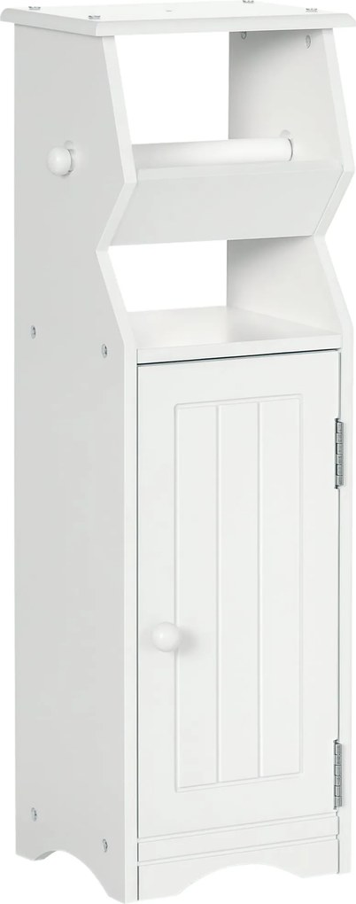 Kleankin úsporný bílý MDF koupelnový kabinet s prostorem na toaletní papír a skříňkou, 19x15x56 cm | Aosom