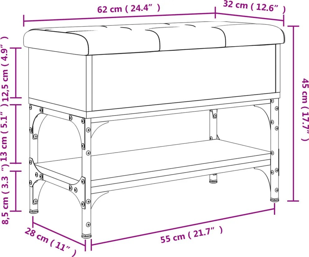 vidaXL Lavice s botníkem 62 x 32 x 45 cm kompozitní dřevo [835168] Barva: dub sonoma