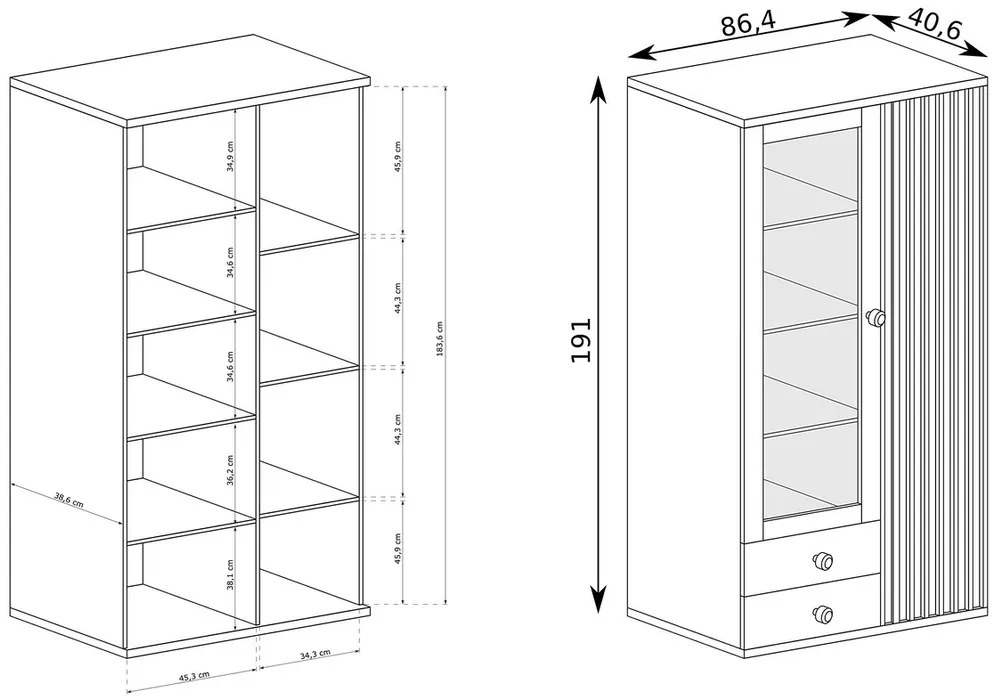 Casarredo Vitrína 2D2S BARBUS dub artisan/černá