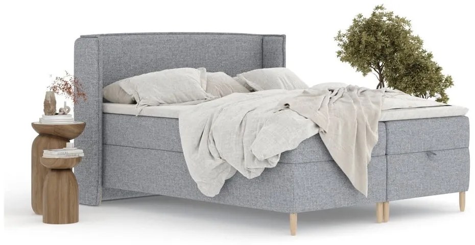 Šedá boxspring postel s úložným prostorem 200x200 cm Monpelli – Maison de Rêve