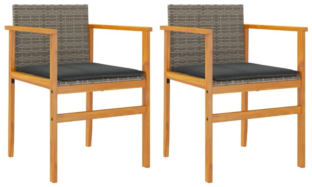 Zahradní židle s poduškami 2 ks šedé polyratan a masivní dřevo,  368712