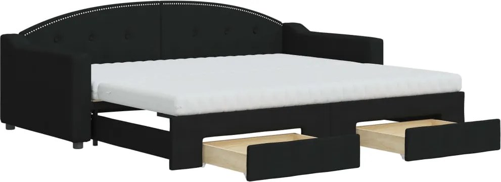 Válenda s přistýlkou a zásuvkami černá 90 x 200 cm textil 3197586