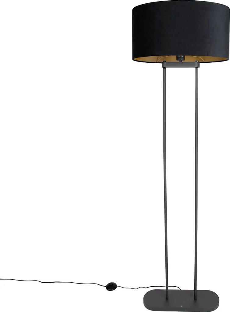 Stojací lampa černá s černým oválným stínidlem 50 cm - Thijmen