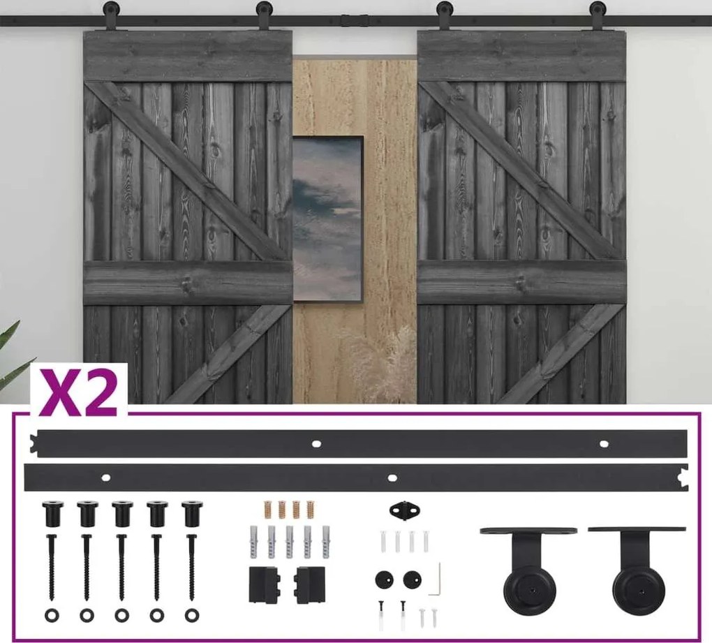 vidaXL Posuvné dveře s kováním 90 x 210 cm masivní borovice [3057592] Barva: Hnědá