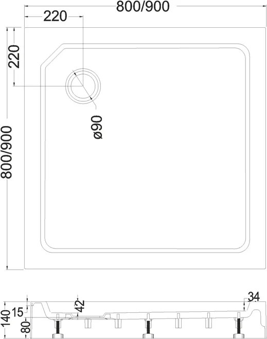 Mereo Mereo, Čtvercová sprchová vanička, SMC, bílá, CV31H