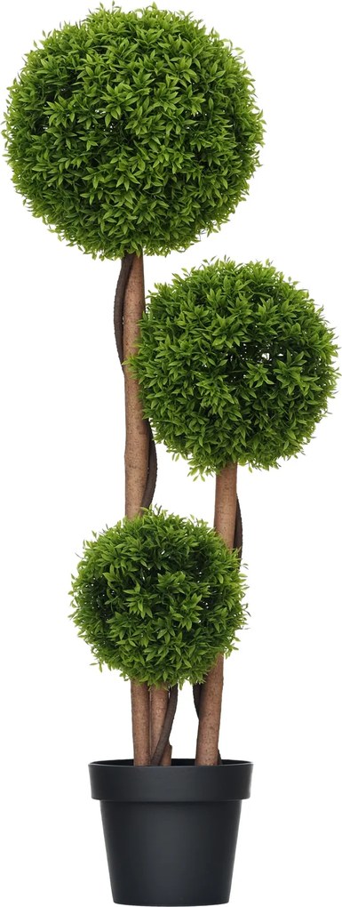 Umělý strom HOMCOM, Umělá rostlina, Zelený buxus se 3 koulí z bambusových listů, Včetně květináče, Pro vnitřní i venkovní použití, Výška 110 cm, Bez …