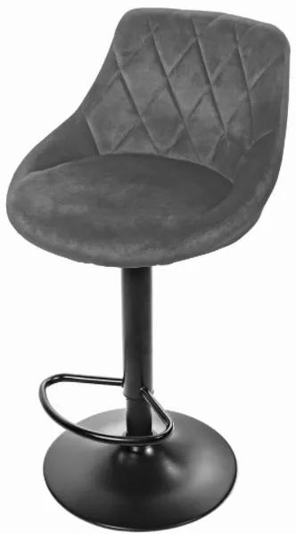 Sametová barová židle Oklahoma šedá s černým podstavcem