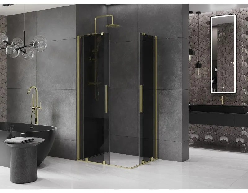 Mexen Velar Duo, sprchový kout s posuvnými dveřmi 90 x 80 cm, 8mm šedé sklo, zlatá matná, 871-090-080-42-55