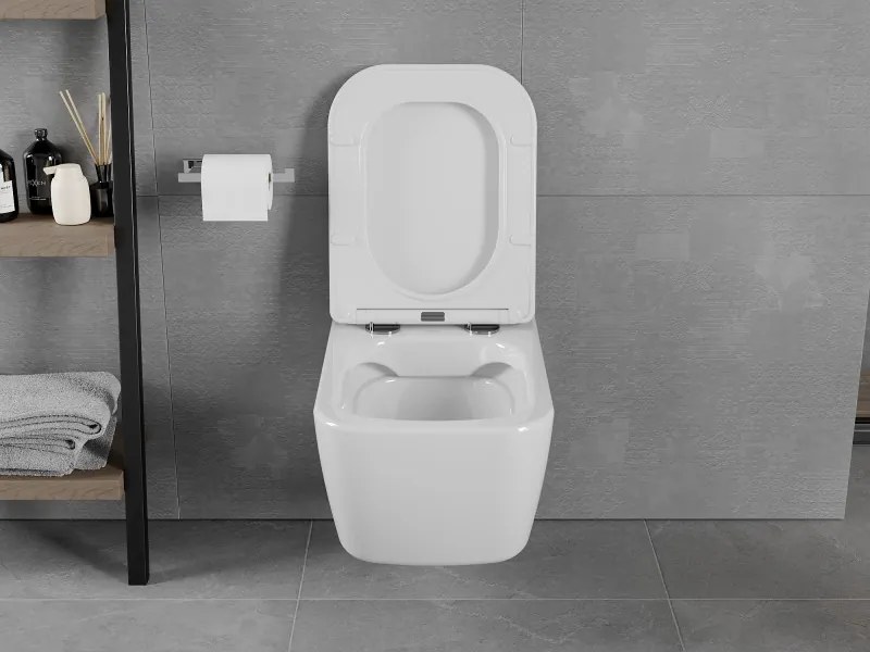 Mexen Elis závěsné wc Rimless s toaletním Slim sedátkem z duroplastu, 52 x 34,5 cm, bílá - 30910600