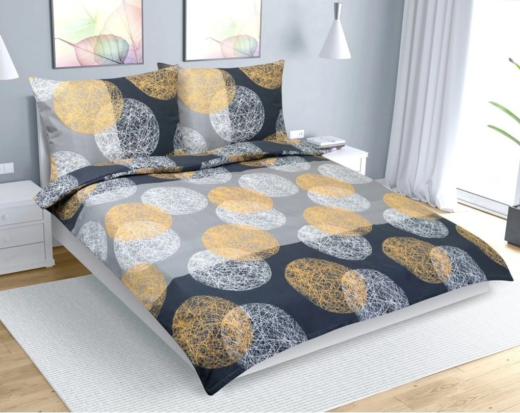 Bavlněné povlečení na dvoudeku Oranžová,Šedá 90/865 - 200x220 cm, 2ks 70x90 cm (200 cm šířka x 220 cm délka prodloužená)