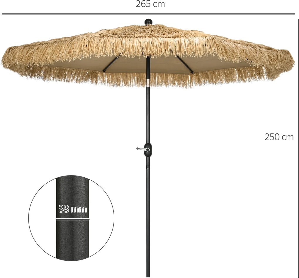 Outsunny Zahradní Slunečník 2,6x2,6m s Naklápěním a Kličkou, Sklopný, Kruh Pohanský Slunečník s 8 Žebry, Hliníkový a Polyesterový, pro Zahradu, Balko…