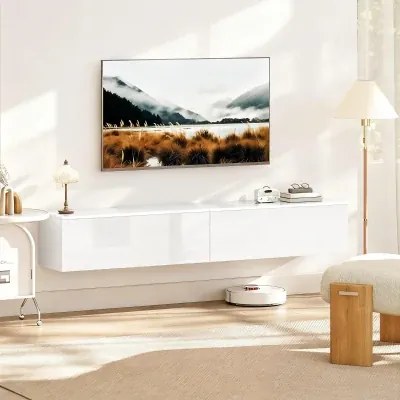 HOMCOM závěsný TV nábytek až do 190,5 cm s push-to-open dveřmi, 180x33x30 cm, lesklá bílá