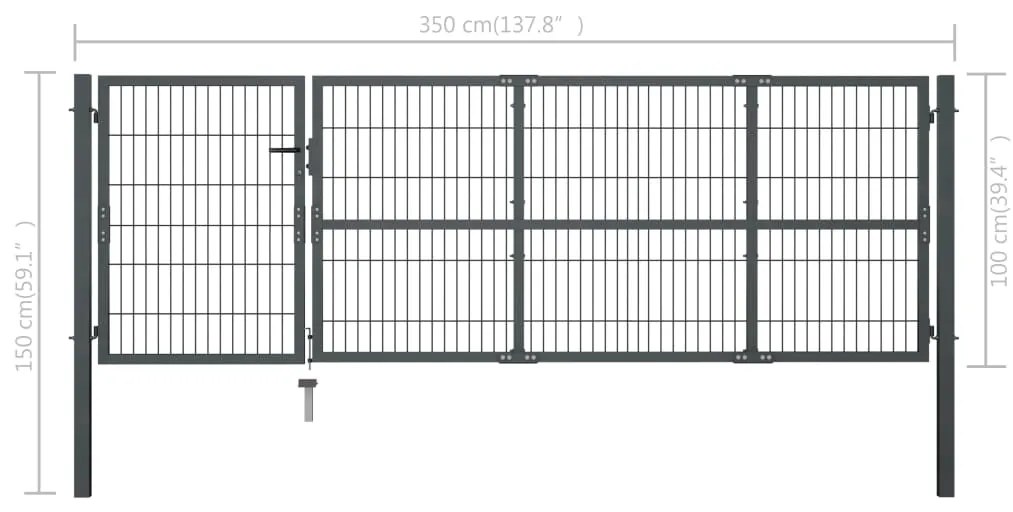 vidaXL Marketos Zahradní brána se sloupky ocelová 350 x 100 cm antracitová