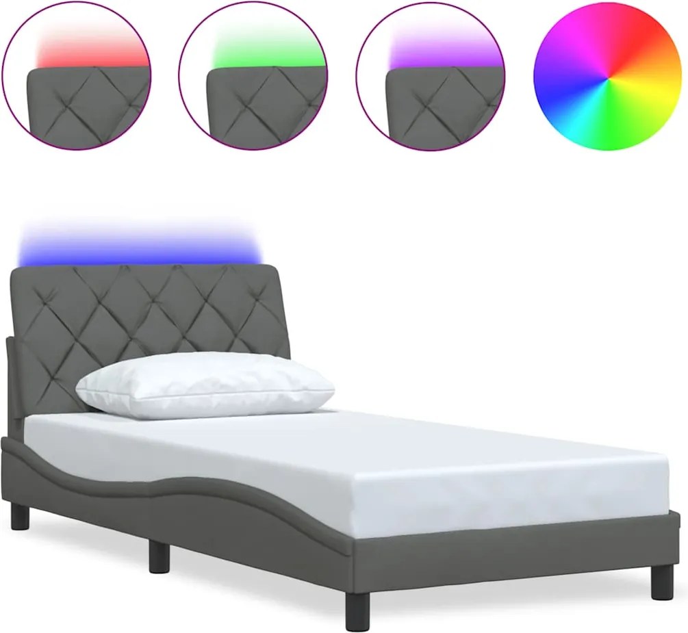 Rám postele s LED bez matrace Tmavě šedá 100x200 cm Látka 3310651
