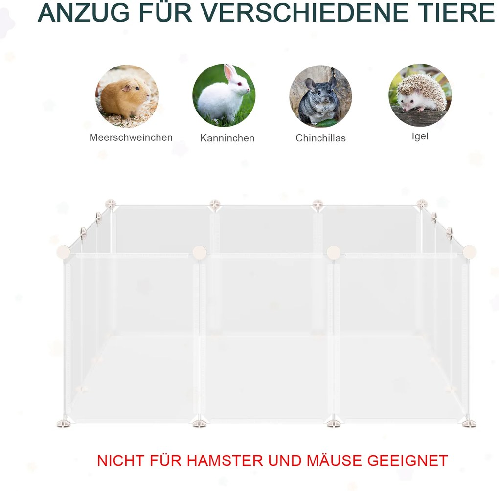 Výběh PawHut pro volný výběh DIY síťový výběh pro malá zvířata 105x105x45cm 12 panelů bílý pro vnitřní i venkovní použití | Aosom.de