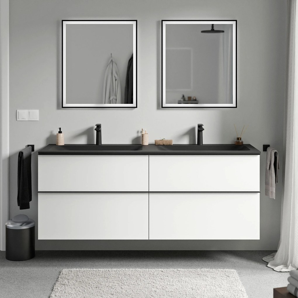 Koupelnová skříňka LAVOA 160 cm s umyvadlem z minerálního odlitku CREAM - možnost volby barvy