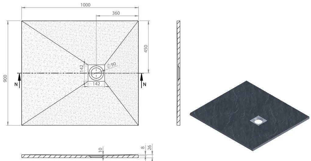 Vayer Kronos obdélníková sprchová vanička, litý mramor Rozměr vaničky: 100x70cm