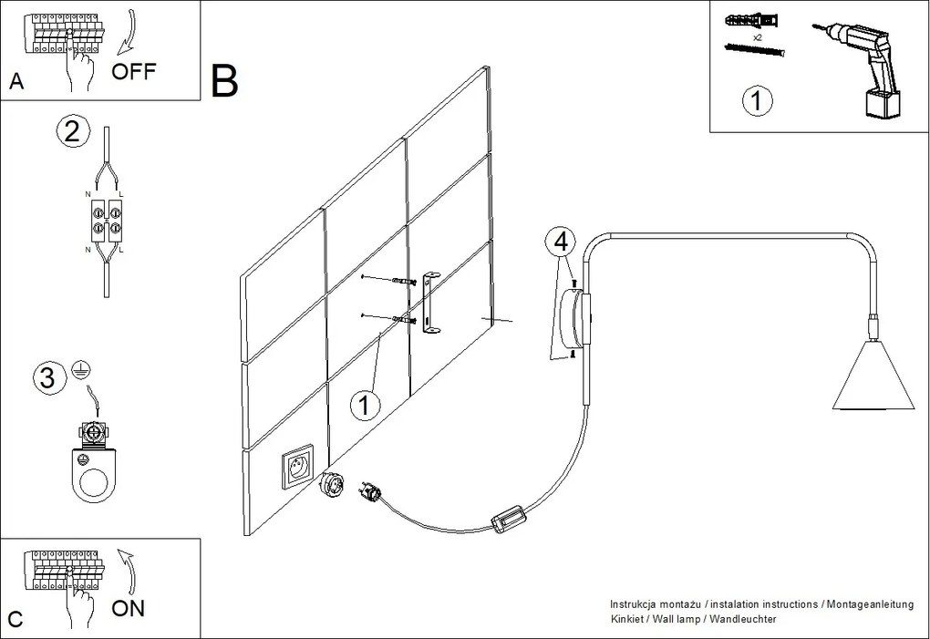 Nástěnné svítidlo Nox, 1x okrově červené kovové stínítko, vypínač