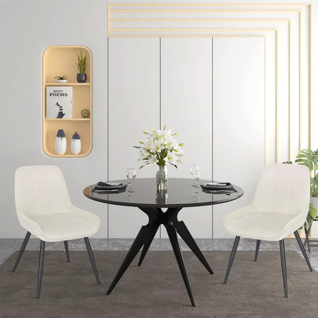 WOLTU Jídelní židle čalouněné sametem, ergonomické, krémově bílé – sada 2 ks