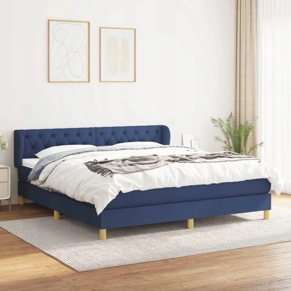 Box Spring Postel S Matrací Textil Modrá Prošívaný design 160 x 200 cm