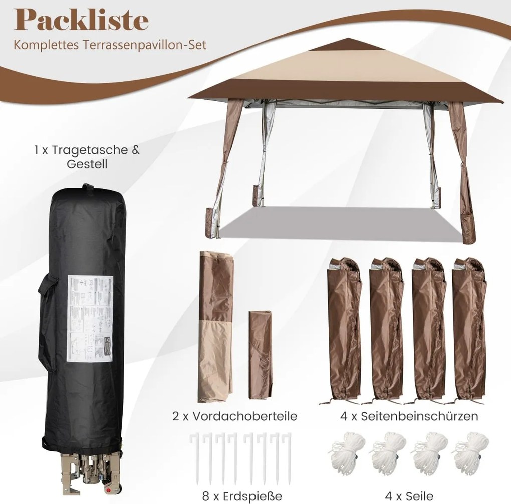 Costway 4 m x 4 m Patio Altán Canopy stan s koly, béžový